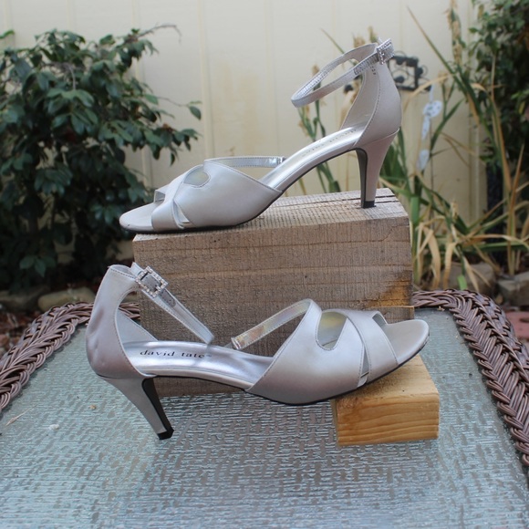 David Tate | Shoes | David Tate Silver Strap Open Toed Satin Heels ...